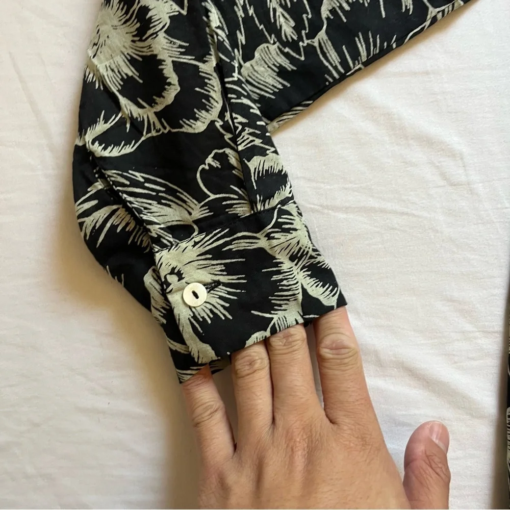 Mille | Tops | Mille Resort Black Tan Tropical Hawaiian Floral Cotton ...